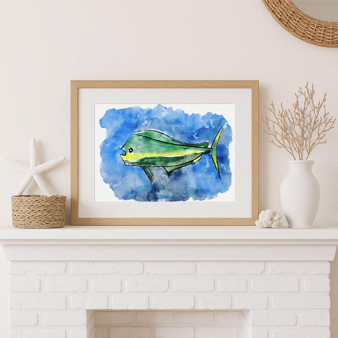 Mahi Mahi Watercolor Print | Coastal Fish Wall Art | Boho Beach House Decor | Digital Download ...