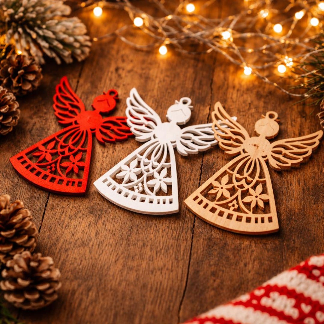 Laser Cut Angel Ornament Set, Wooden Christmas Angels, 3 Designs, 6 ...