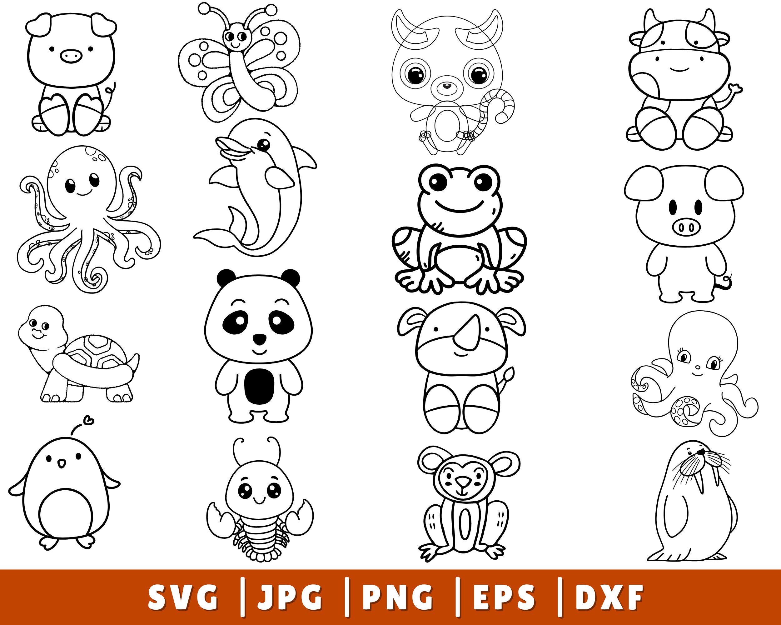 Animal SVG Bundle, Cute Baby Animal SVG, Doodle Animal for Cricut, Dog ...