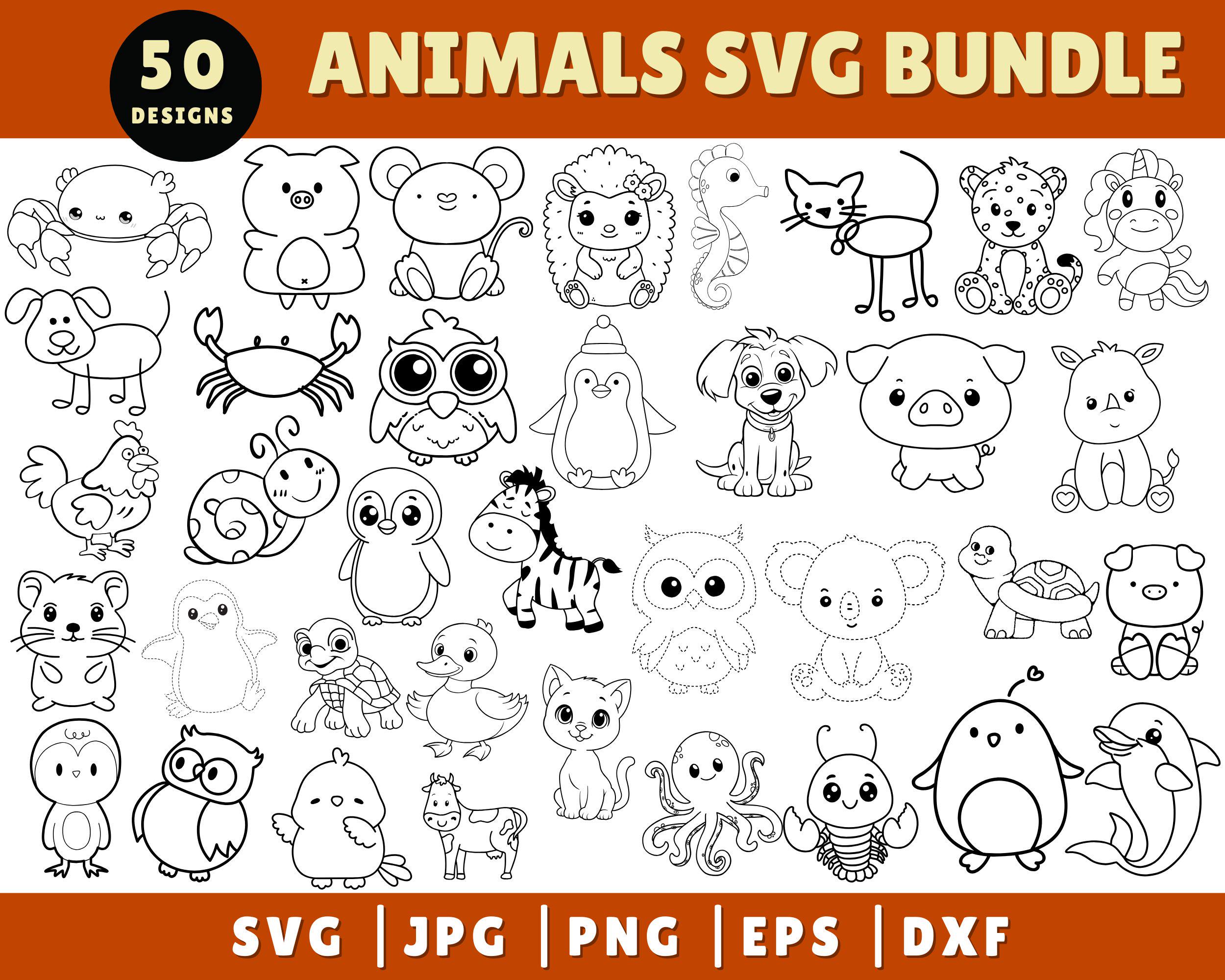 Animal SVG Bundle, Cute Baby Animal SVG, Doodle Animal for Cricut, Dog ...