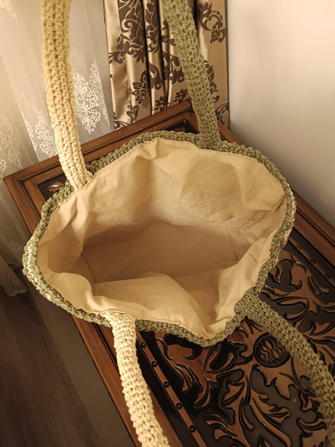 Hand Knitted Raffia Crochet Tote Bag: Bohemian Motif - Etsy