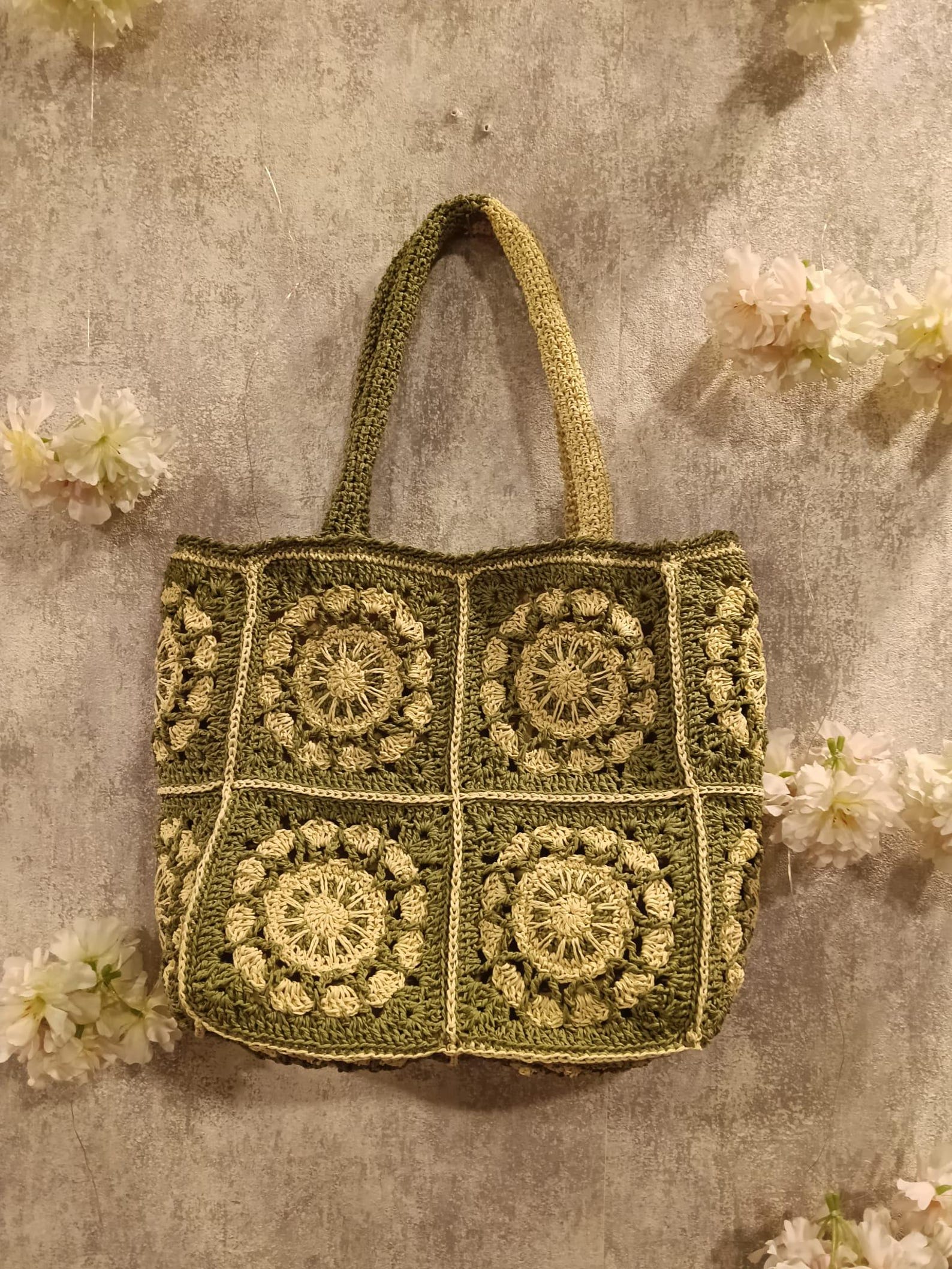 Hand Knitted Raffia Crochet Tote Bag: Bohemian Motif - Etsy
