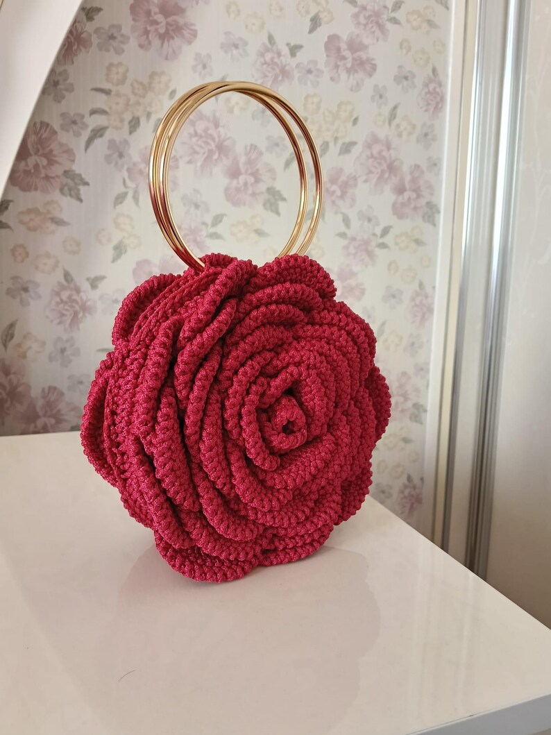 Rose Bag | Handmade Flower Purse, Crochet Rose Shaped Bag, Chic Unique ...