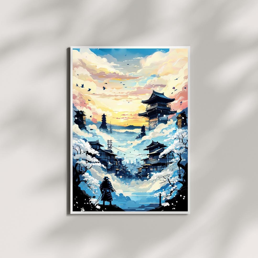 Samurai Dreamscape – Japanese Fantasy Art Print, Cherry Blossom Warrior ...