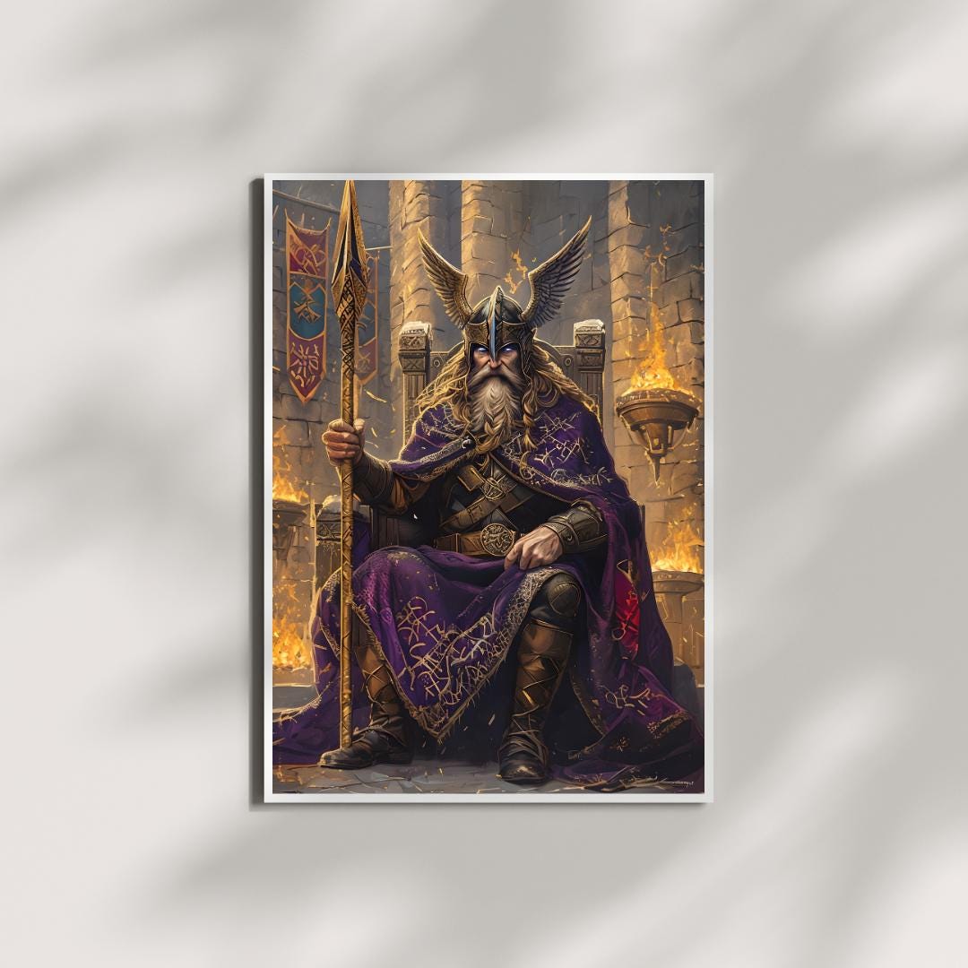 Odin Norse Mythology Art Print,viking Warrior King Wall Decor, Nordic ...
