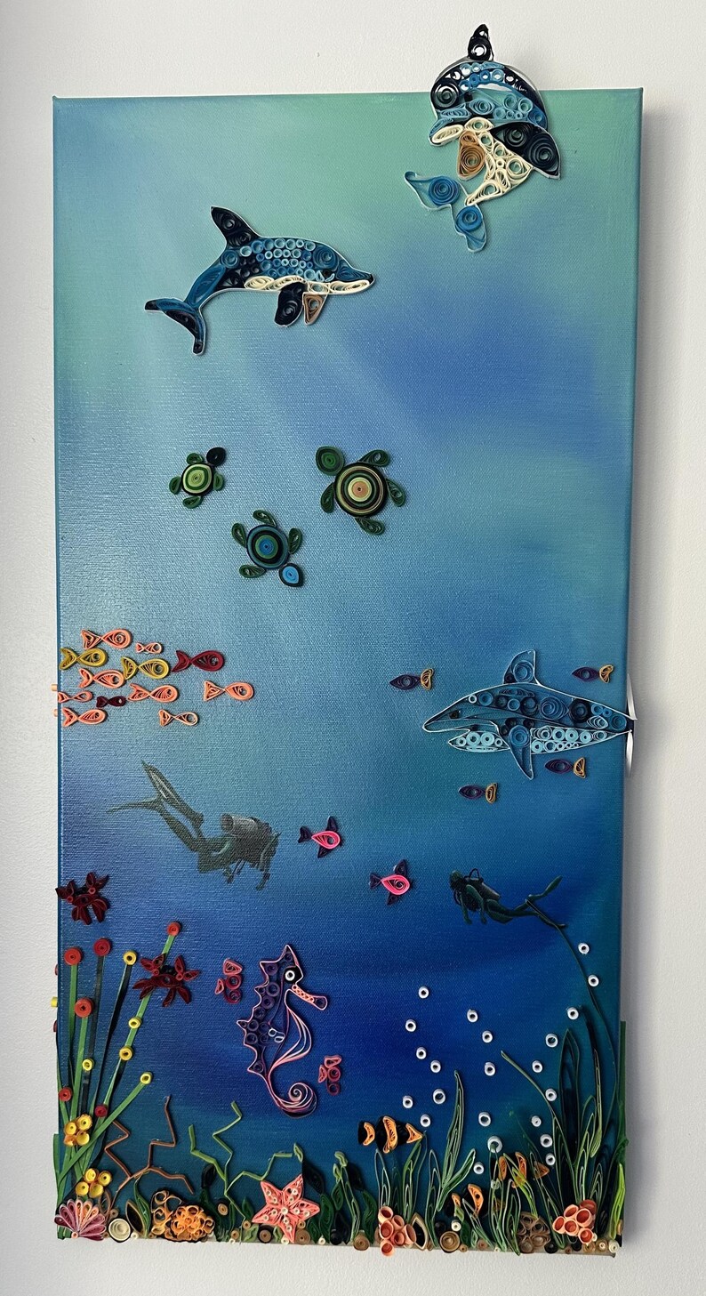 Underwater Quilling Scene With Sharks, Fish, Seahorse, Dolphins ...