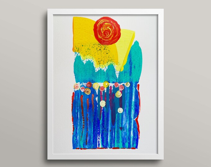 Abstract Sunset Wall Art, Scrape Painting, 9"x12", Original Artwork ...