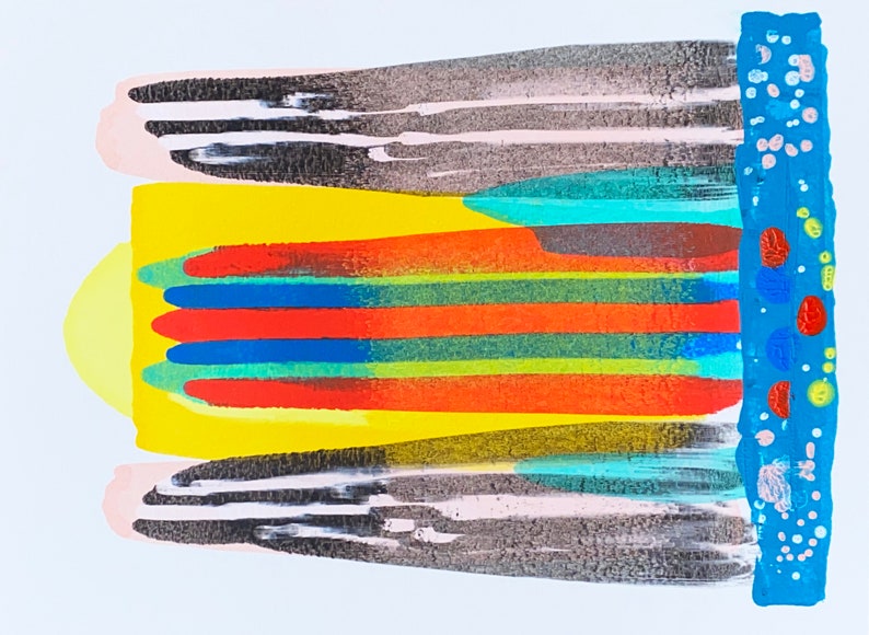 Abstract Sunset Wall Art, Dot Art Painting on Paper, 9"x12", Original ...