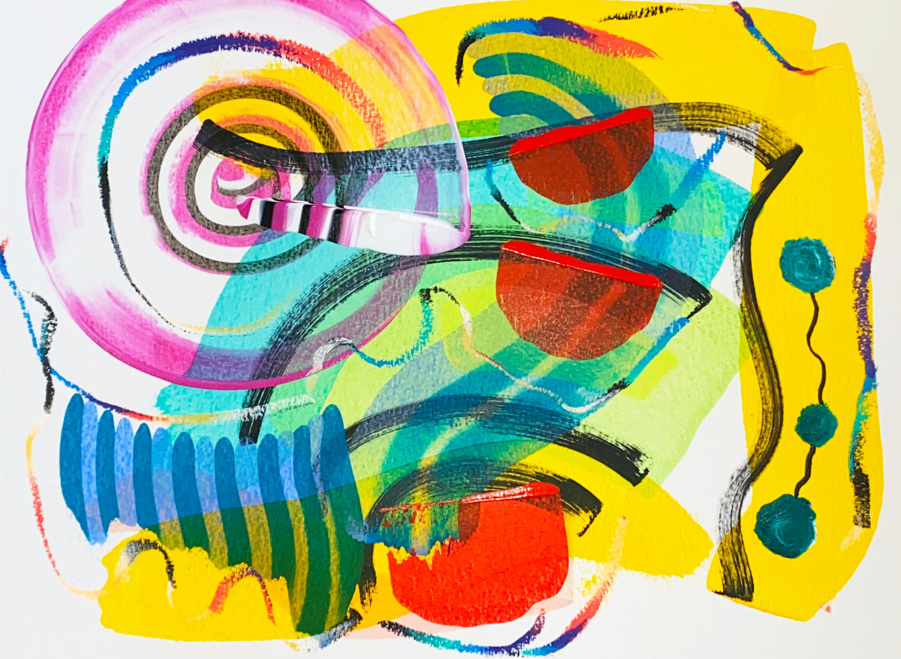 Original Art Work, Scrape Painting, Scrape Art on Paper, 9x12, Swirl ...