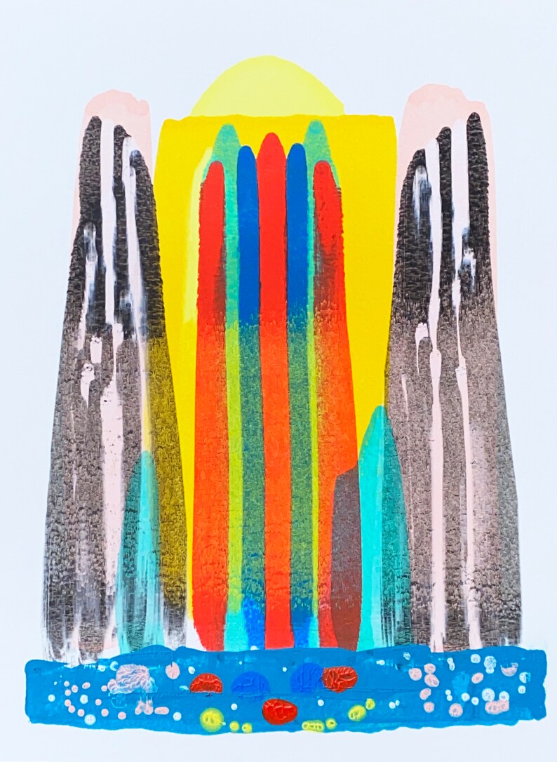 Abstract Sunset Wall Art, Dot Art Painting on Paper, 9"x12", Original ...