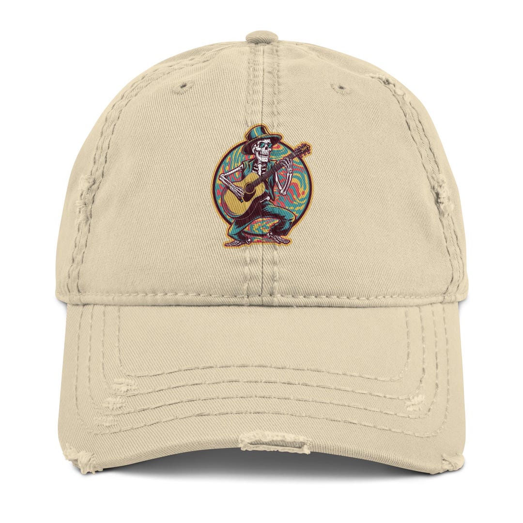 Dancing Skeleton Guitarist Distressed Cap - Deadhead Inspired Jam Band ...