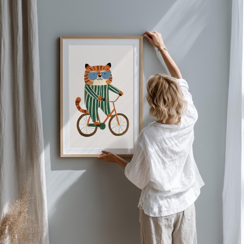 Tiger on Bicycle Nursery Print: Jungle Animal Art (digital Download) - Etsy