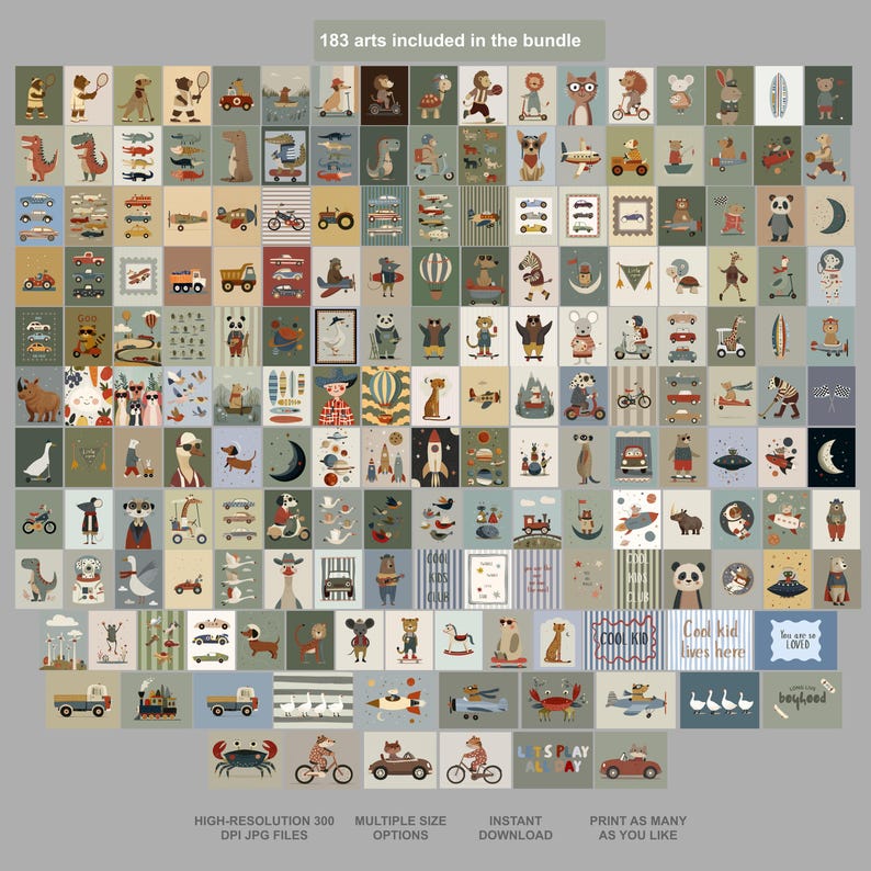 Retro Kids Room Prints | 183 Animal, Vehicle & Adventure Designs ...