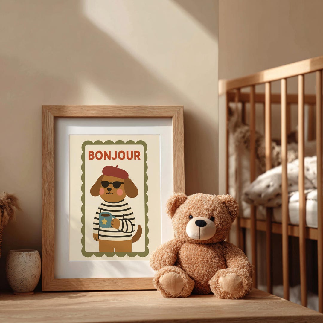 Impressão Bonjour Dog – Arte para Quarto de Bebê com Filhote Francês ...