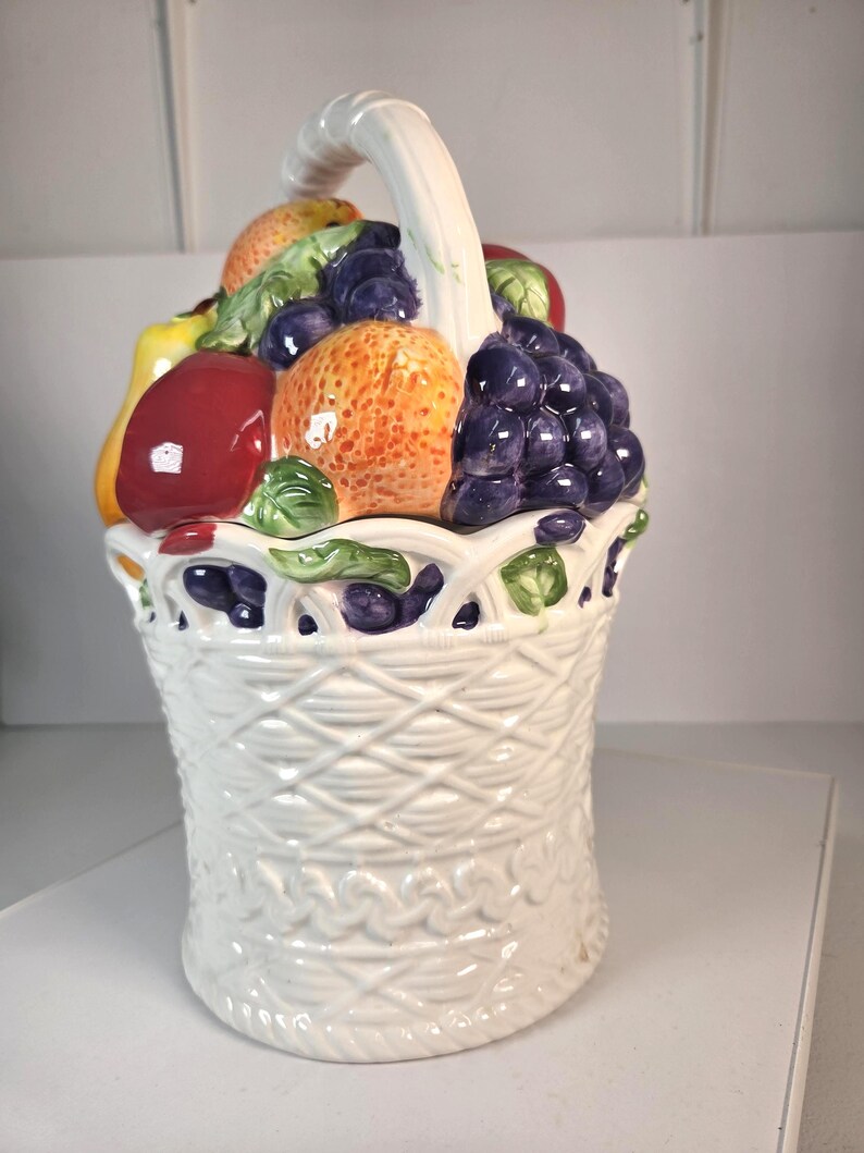 Ceramic Fruit Basket Cookie Jar Vintage 1970s Hand Painted ...