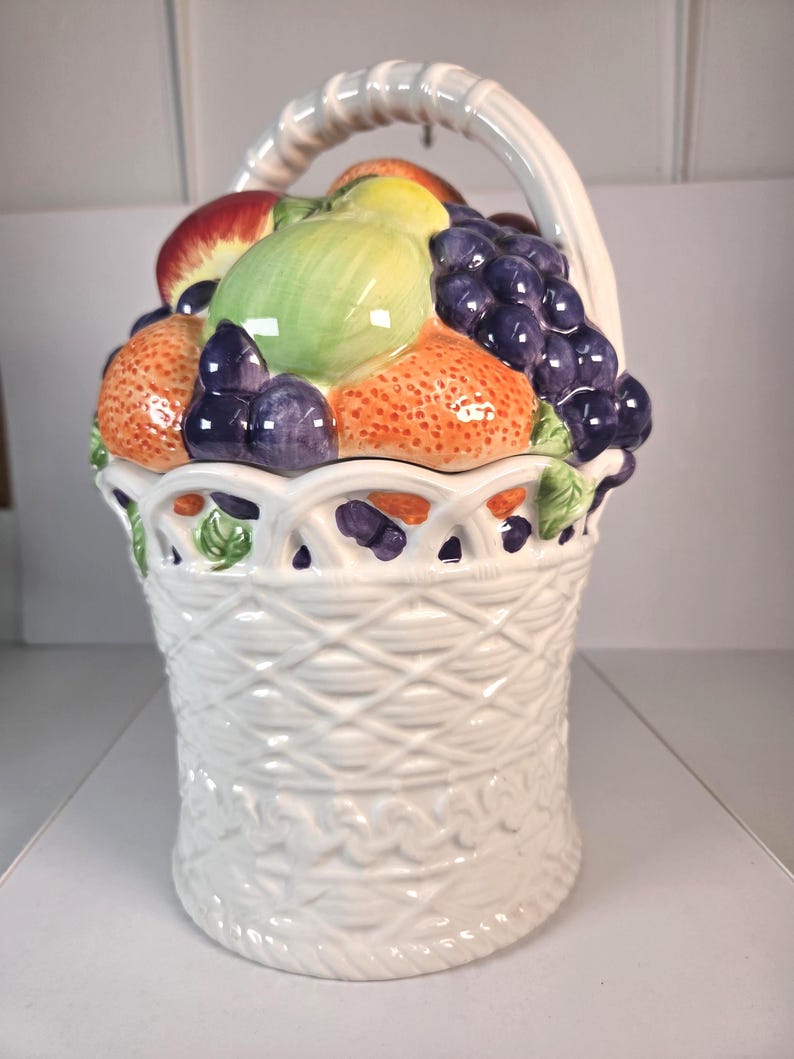 Ceramic Fruit Basket Cookie Jar Vintage 1970s Hand Painted ...
