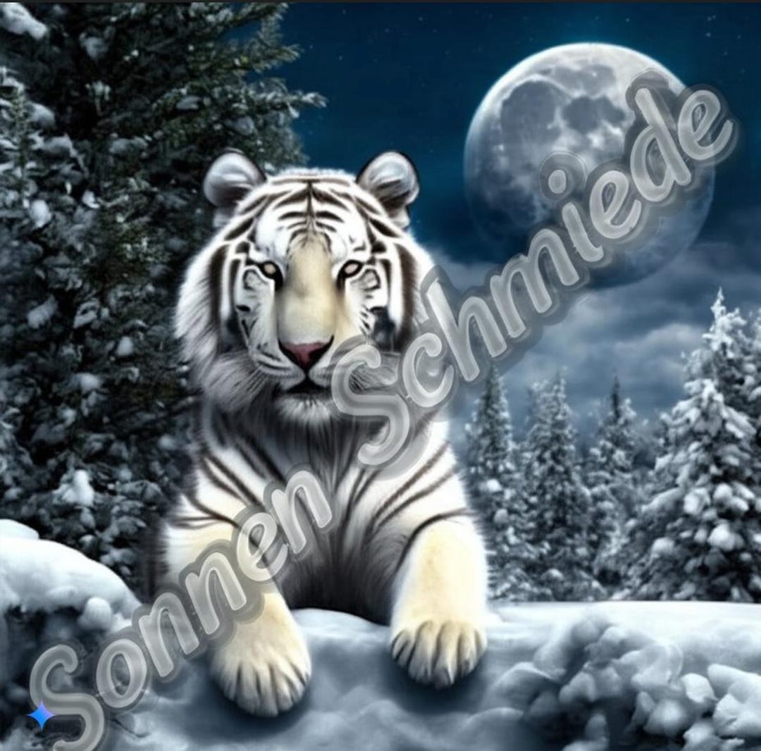 White Tiger in Snowy Moonlight Digital Art Print - Majestic Winter ...