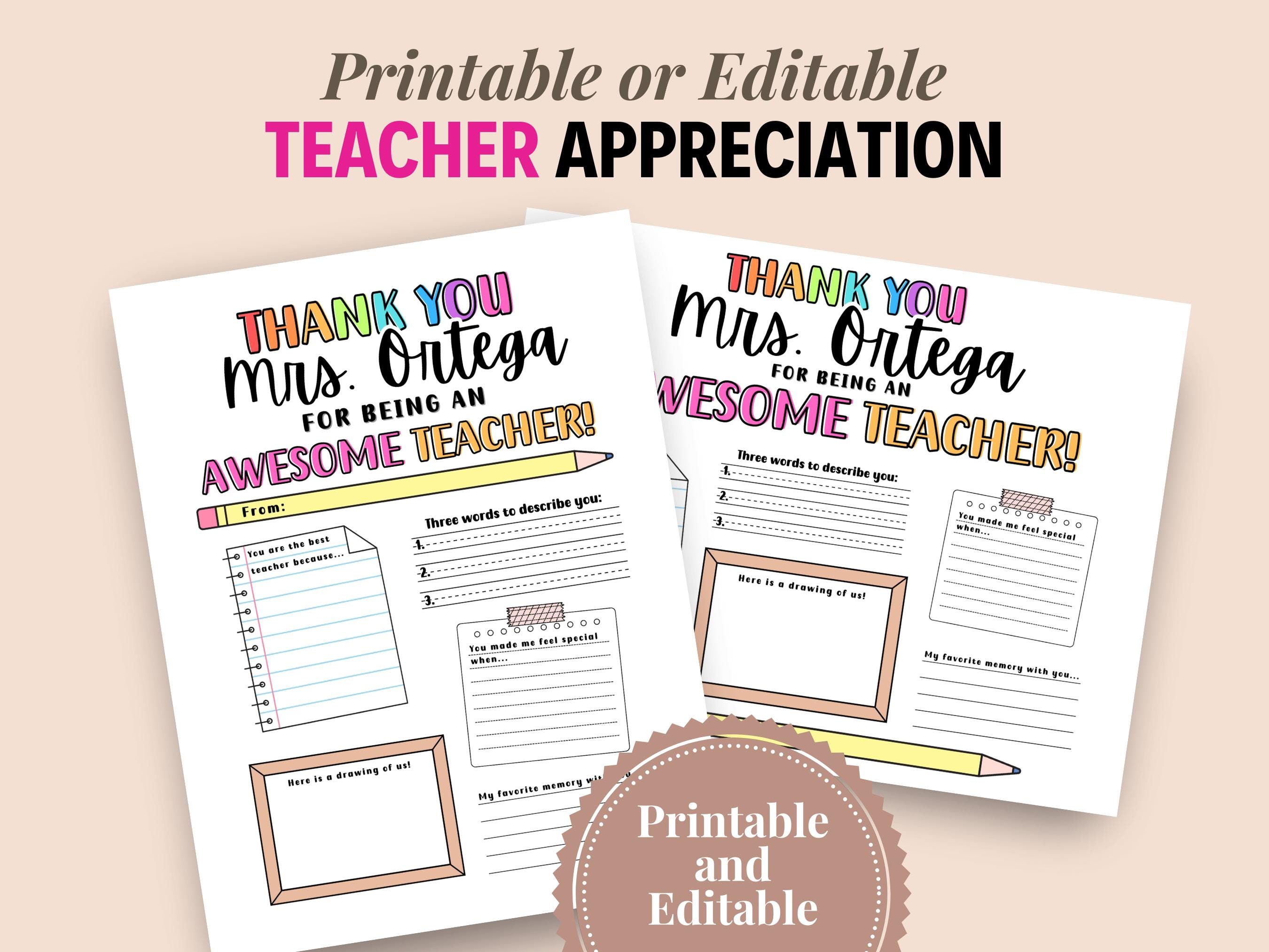 Printable Teacher Appreciation, Editable, Teacher Appreciation Week ...