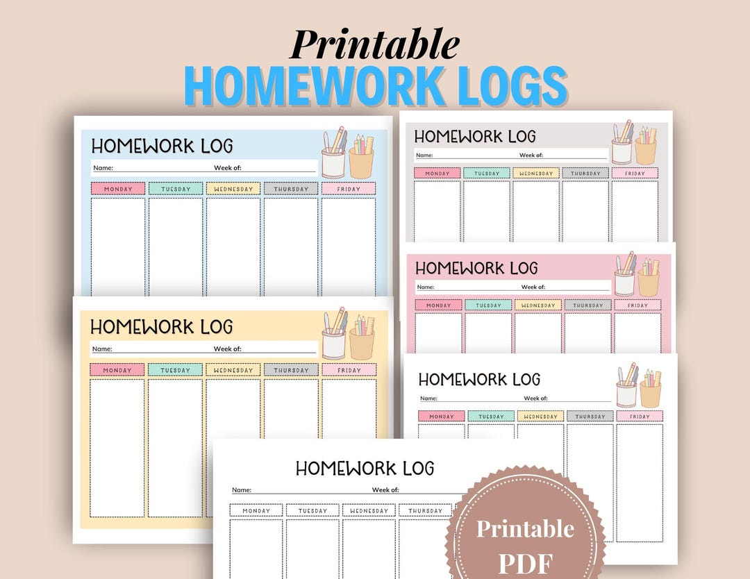 Kids Cute Homework Log, Homework Tracker, Printable Homework Planner ...