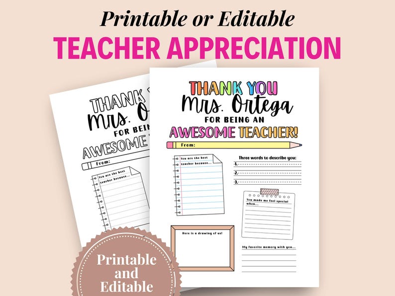Printable Teacher Appreciation, Editable, Teacher Appreciation Week ...