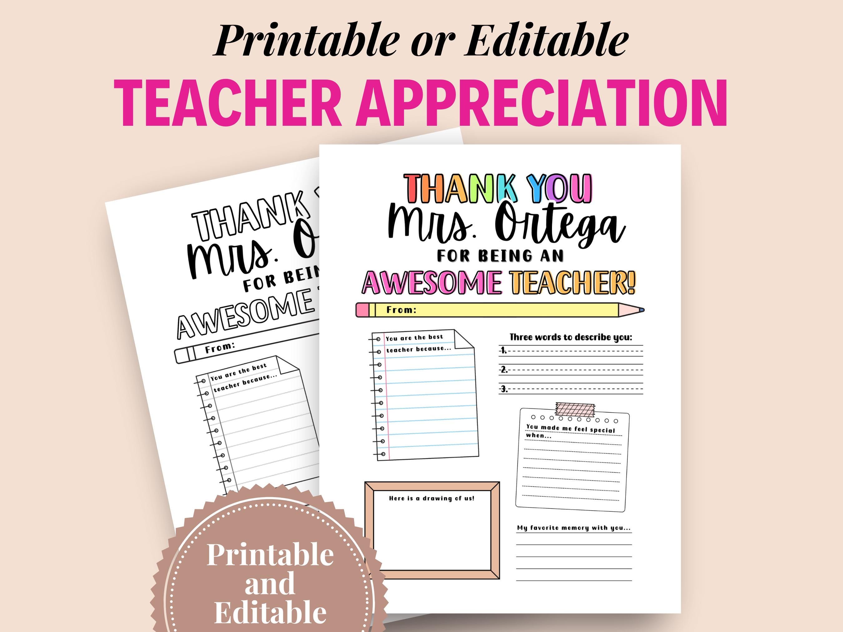 Printable Teacher Appreciation, Editable, Teacher Appreciation Week ...