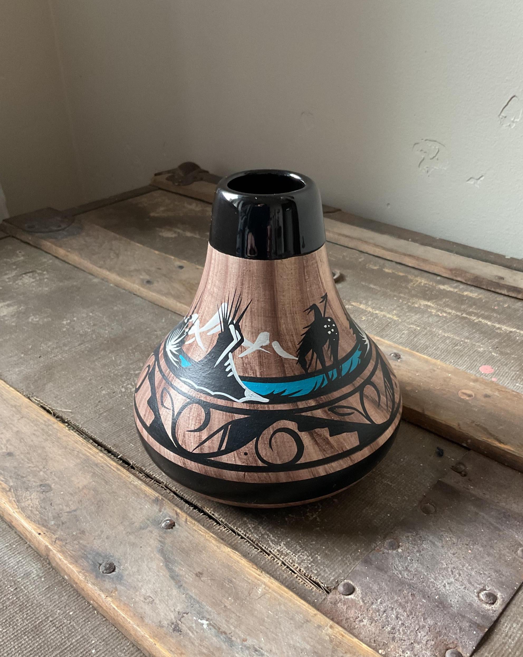 Navajo Dine Pottery Vase With Handpainted Native American Motifs and ...