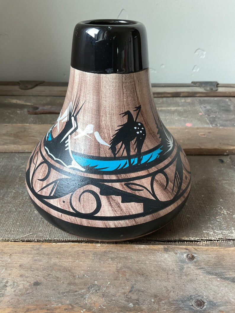 Navajo Dine Pottery Vase With Handpainted Native American Motifs and ...