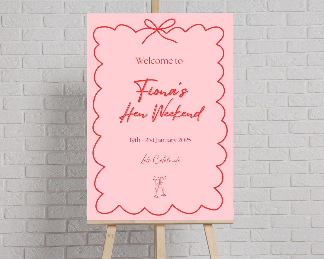 Editable Pretty in Pink Hen Do A1 or A4 Welcome Sign, Pink and Red Hen ...