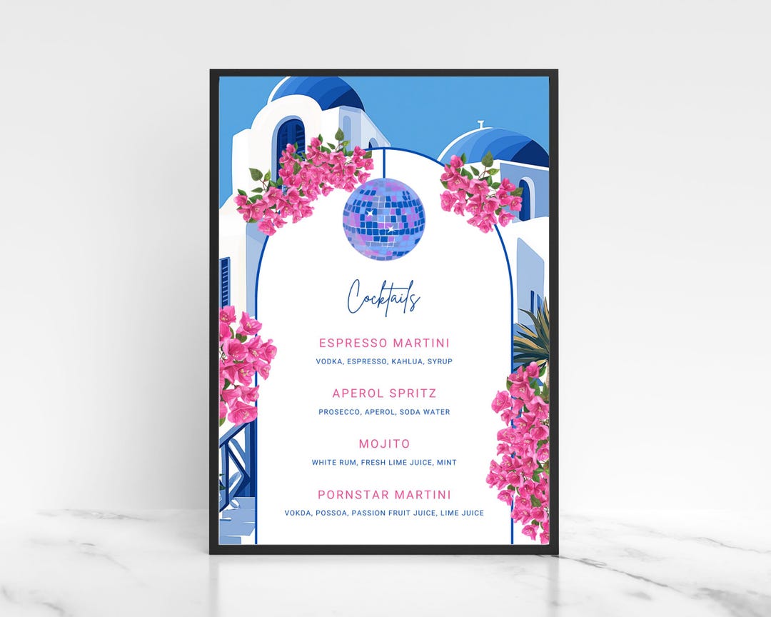 Mamma Mia Hen Do Cocktail Menu Template: Greek Bridal Party (digital ...