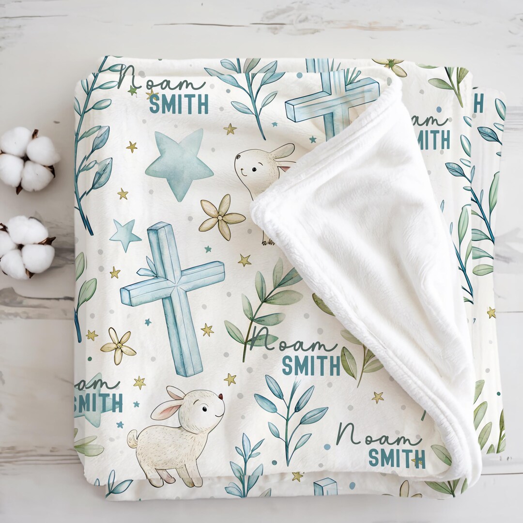 Personalized Baptism Blanket for Baby Boy, Religious Name Blanket With ...