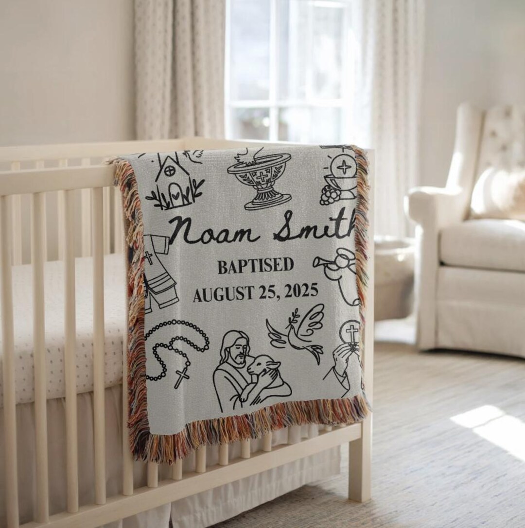 Personalized Baptism Blanket With Name and Date, Woven Christening Gift ...