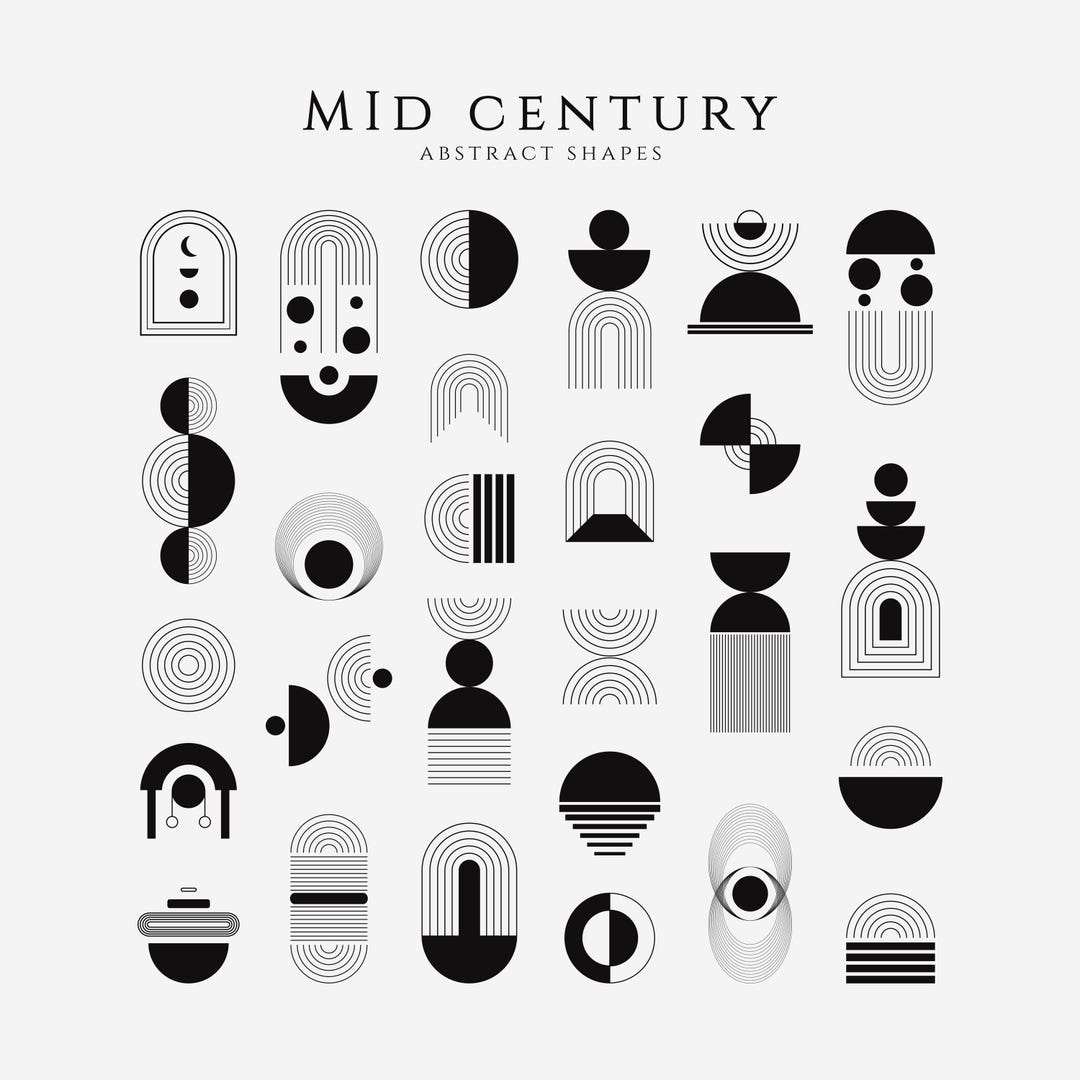 Geometric Boho Shapes, Bohemian Line Art, Abstract Shapes Clip Art, Mid ...