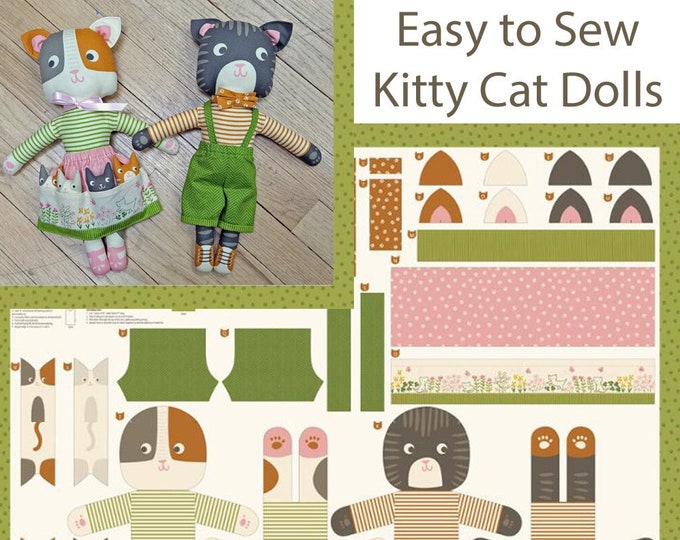 Moda Stuffie Panel, Here Kitty Cat Dolls Panel, DIY Cat Dolls Stuffed ...