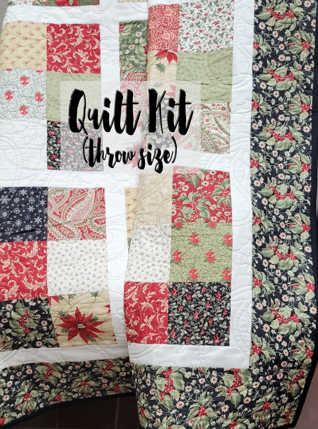 Easy Quilt Kit, Beginner Throw Quilt Kit, Bordered Charm Pack Quilt ...