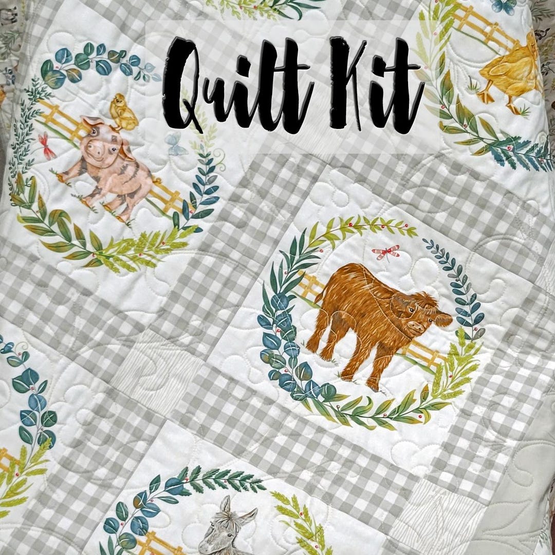 Easy Baby Quilt Kit, Farm Animal Quilt Kit, Beginner Quilt Kit, Quilted ...