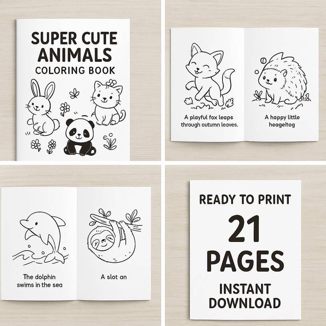 Printable Kids Coloring Book | Cute Animals PDF | Fun Toddler Activity ...