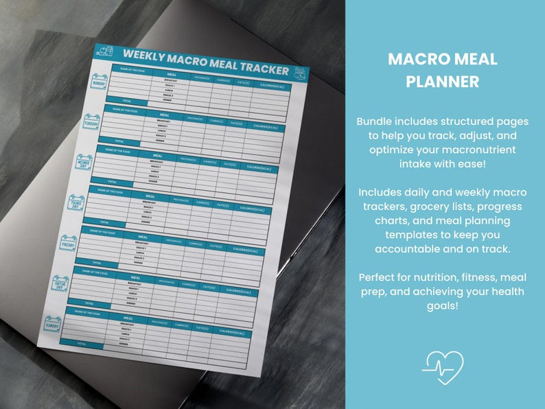 Printable Macro Meal Planner Template – Weekly Meal and Fitness Tracker | A4 A5 PDF Gym Meal ...