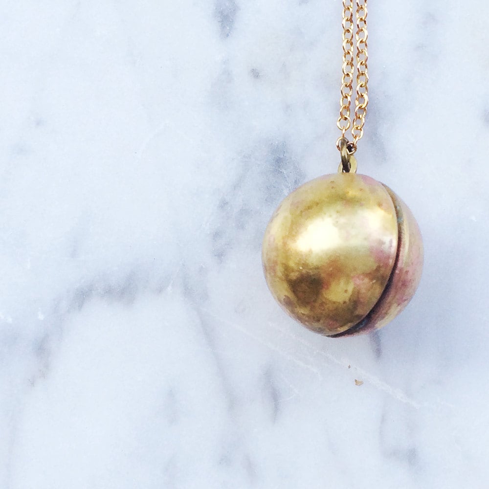Minimalist Gold Ball Locket / Antiqued Brass Pendant on Copper | Etsy