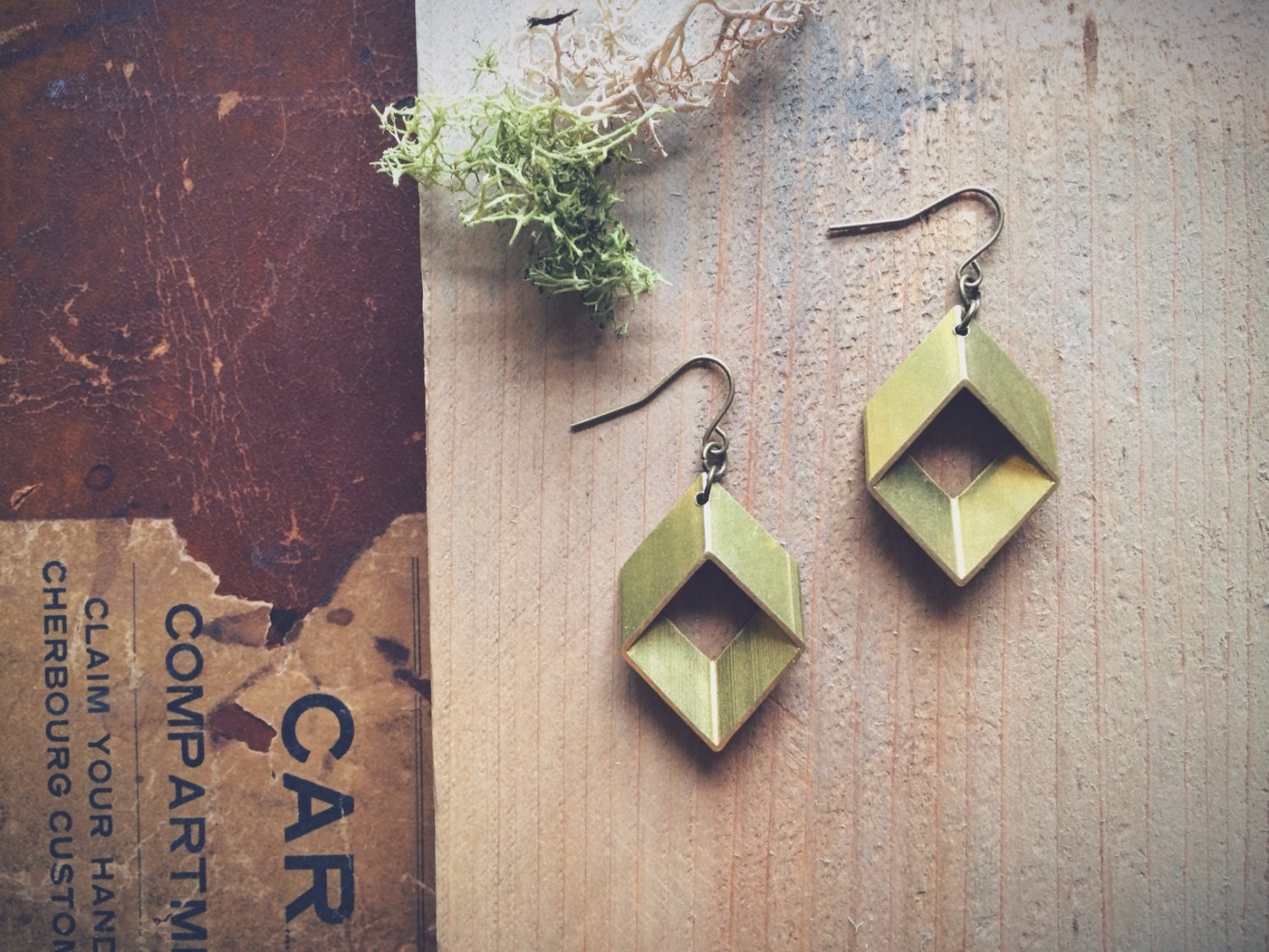 Brass Rhombus Earrings / Geometric Minimalist Jewelry / Boho | Etsy
