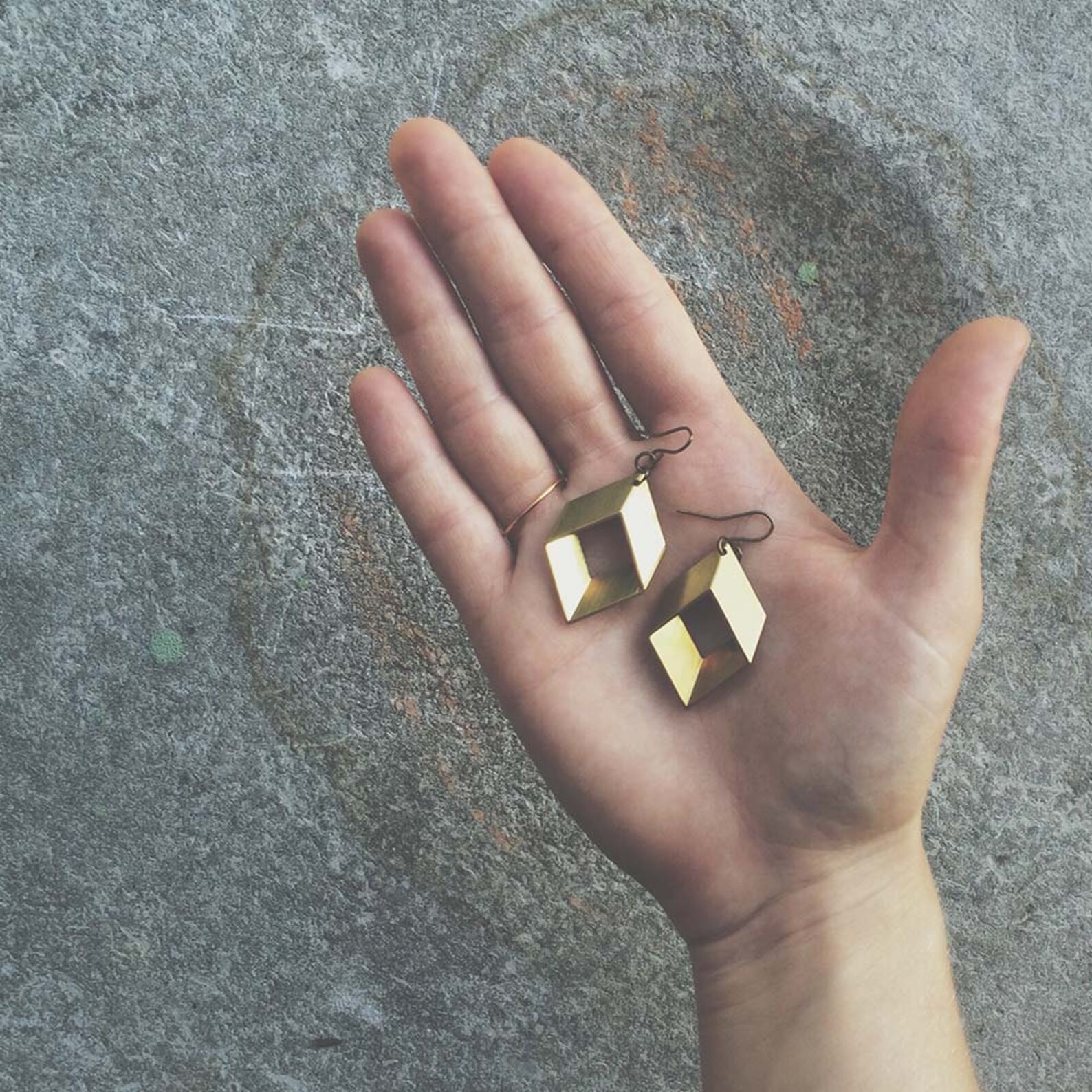 Brass Rhombus Earrings / Geometric Minimalist Jewelry / Boho | Etsy