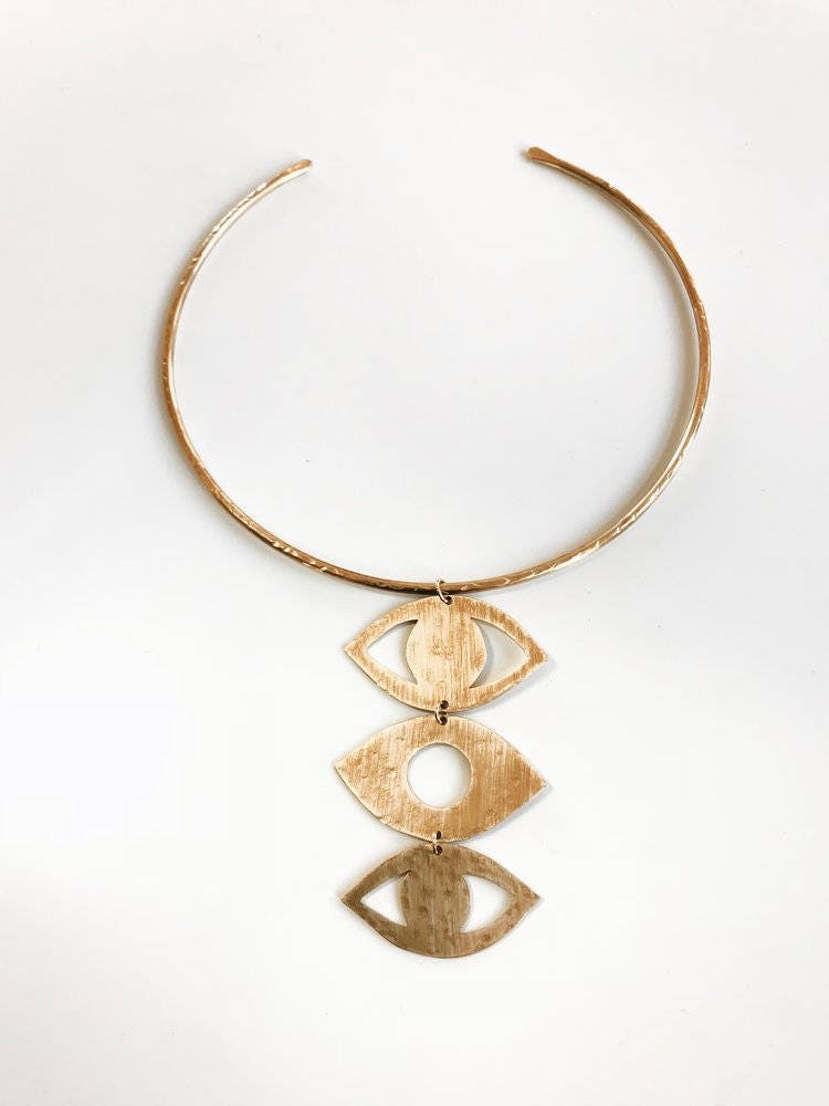 EVIL EYE TOTEM Collar | Brass Statement Neck Cuff - Etsy