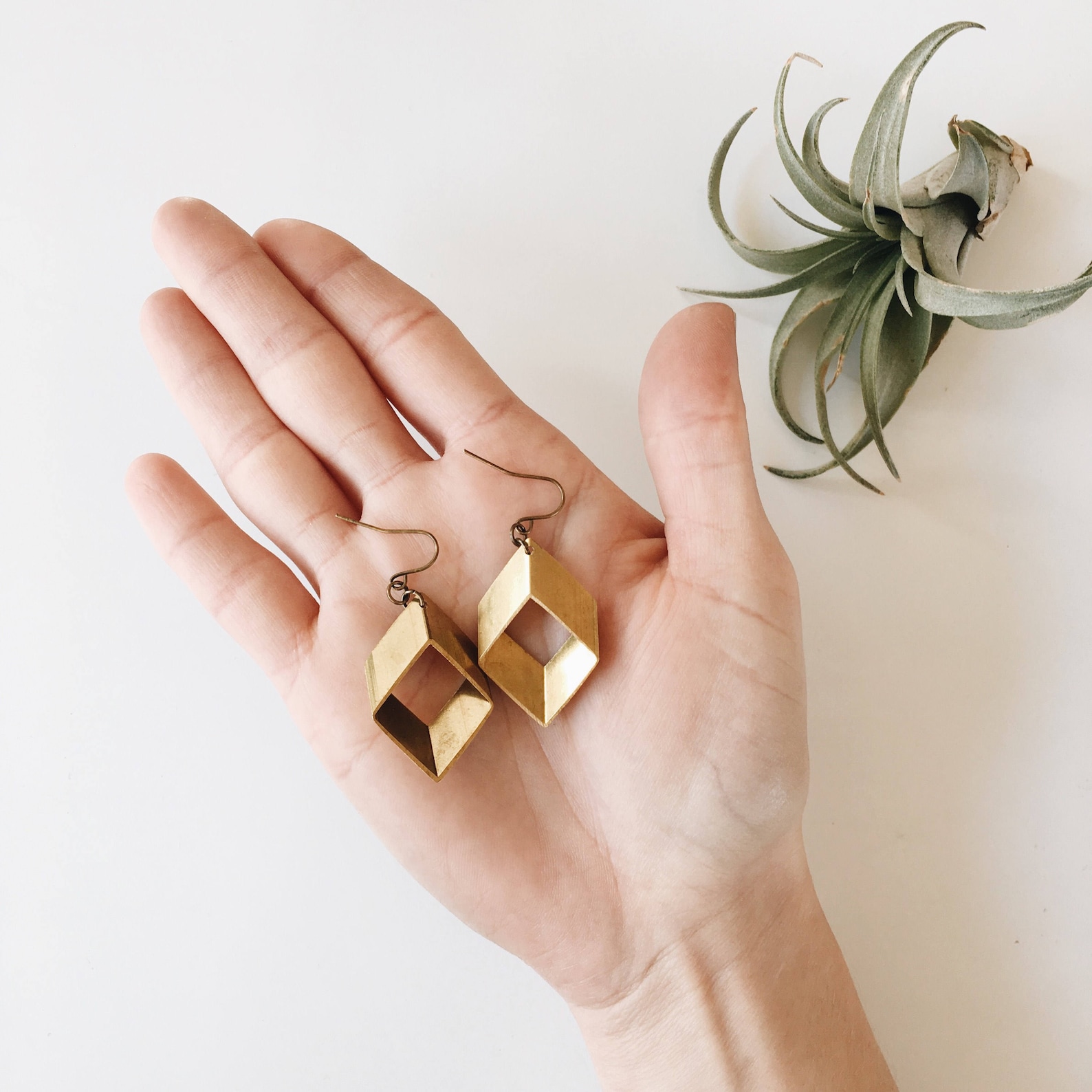 Brass Rhombus Earrings / Geometric Minimalist Jewelry / Boho | Etsy