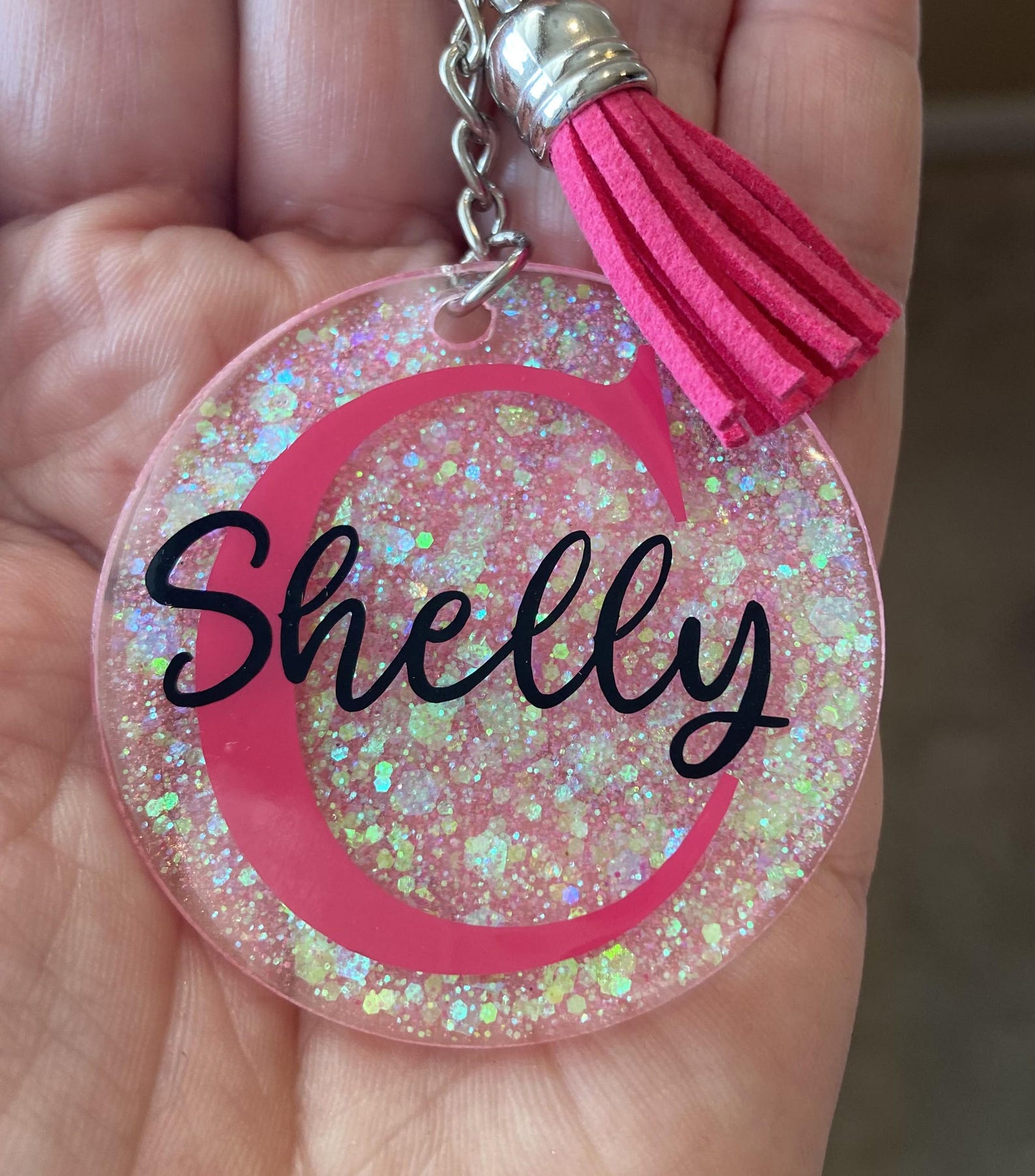 Custom 2" Acrylic Monogrammed Resin and Glitter Keychain With Tassel ...