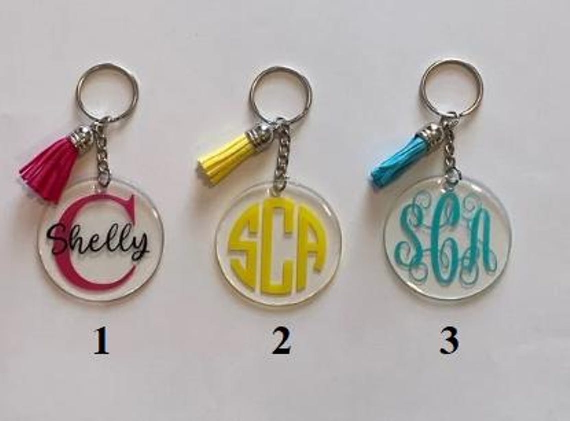 Custom 2" Acrylic Monogrammed Resin and Glitter Keychain With Tassel ...