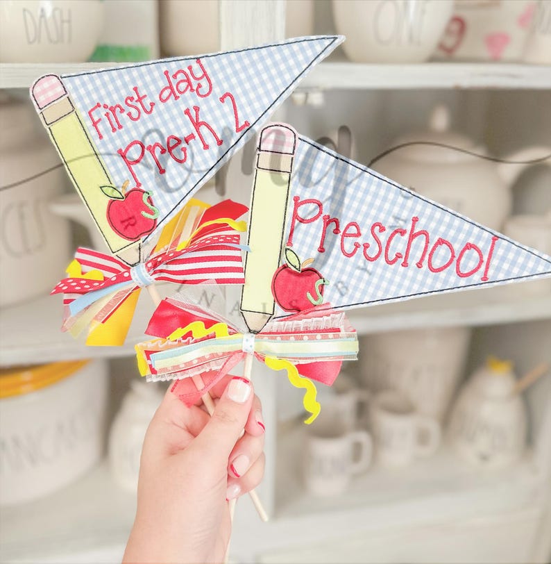 Embroidered First Day of School Pennant: Custom Back to School Banner ...