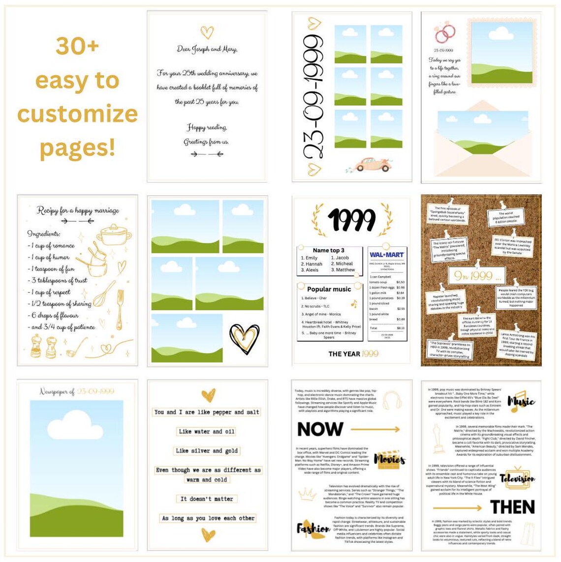 30+ Pages Canva Photo Book Template for 10/15/20/25/30/40/50 Years of ...