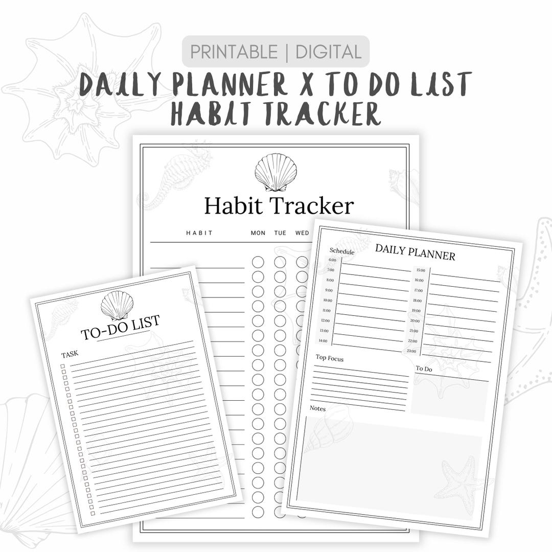 Maritime Minimal Printable To-do List X Daily Planner X Habit Tracker ...