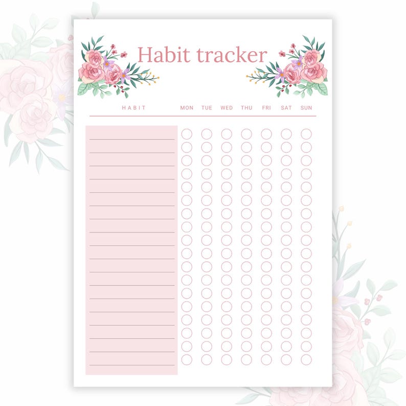Flowers Minimal Printable Daily Planner X Habit Tracker | Daily Planner ...