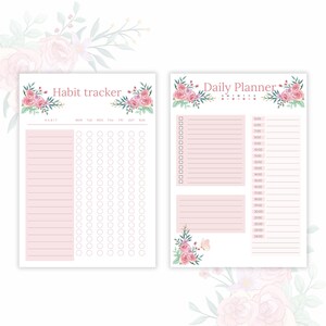 Flowers Minimal Printable Daily Planner X Habit Tracker | Daily Planner ...