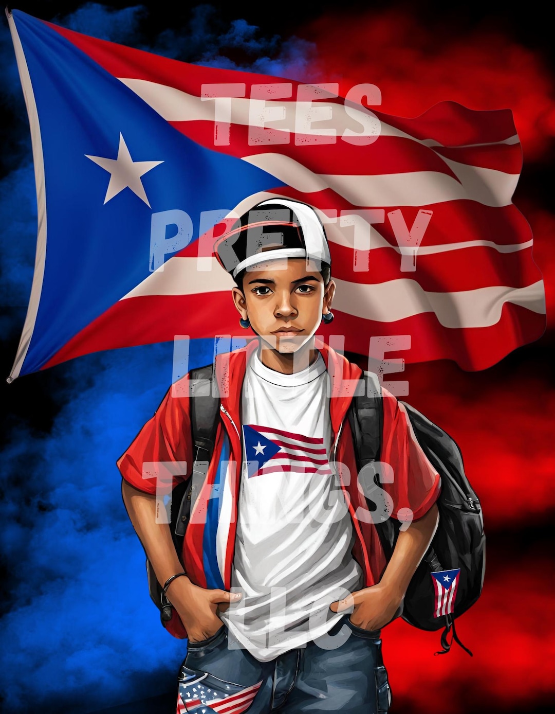 Animated Puerto Rican Teenager With PR Flag and Red/blue Smoke Digital ...